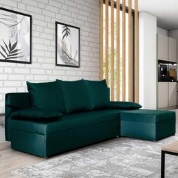 Pharao24.de Ecksofa Schlafsofa in Dunkelgrün aus Velours