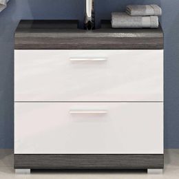 Pharao24.de Unterbeckenschrank 60 cm breit Holzoptik Rauchgrau und Weiß Hochglanz