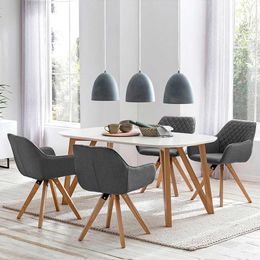 Pharao24.de Esszimmer Sitzgruppe in Grau Weiß Eichefarben vier Stühle (fünfteilig)