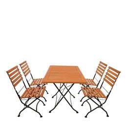Pharao24.de Sitzgruppe Garten Eukalyptusholz - Metall Schwarz klappbar (fünfteilig)