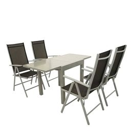 Pharao24.de Gartenessgruppe modern mit vier Sitzplätzen Stühle klappbar (fünfteilig)