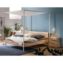 Pharao24.de Himmelbett mit Baldachin 140x200 aus Kernesche Massivholz Metall