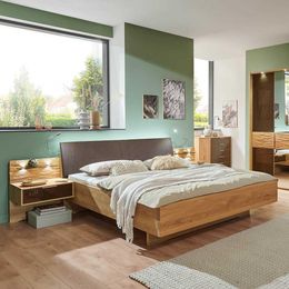 Pharao24.de Bett mit Nachtkommoden in Eiche Bianco Dunkelbraun (dreiteilig)