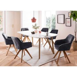 Pharao24.de Skandi Essgruppe in modernem Design sechs Stühle (siebenteilig)