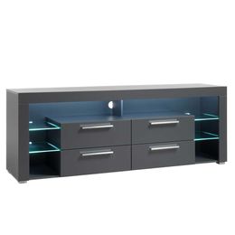 Pharao24.de Fernsehunterschrank in Grau LED Beleuchtung und Schubladen