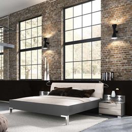Pharao24.de Design Doppelbett mit Nachtkonsolen LED Beleuchtung (dreiteilig)