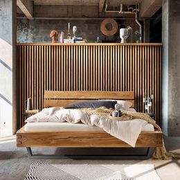 Pharao24.de Doppelbett Massivholzbett in Wildeichefarben im Industry und Loft Stil
