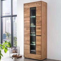 Pharao24.de Große Schrank Vitrine Eiche teilmassiv 70x196x40 cm