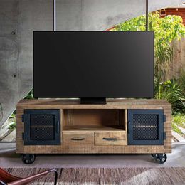 Pharao24.de Fernsehboard TV Lowboard aus Mangoholz Naturfarben mit zwei Schubladen