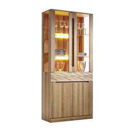 Pharao24.de Massivholz Vitrine aus Kernbuche geölt LED Beleuchtung