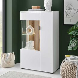 Pharao24.de Vitrine in Weiß und Wildeiche NB Glastür