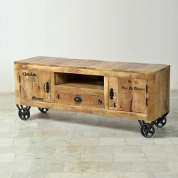 Pharao24.de TV Wagen im Industry Style Mangobaum Massivholz