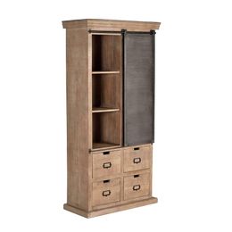 Pharao24.de Holzschrank Massiv Schrank Holz mit 1 Schiebetür und vier Schubladen