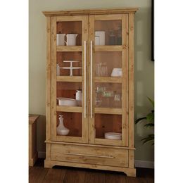 Pharao24.de Esszimmer Vitrine Landhaus aus Kiefer Massivholz einer Schublade