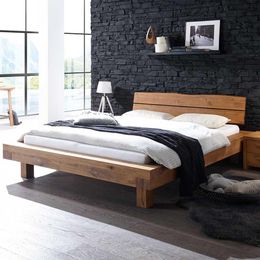 Pharao24.de Doppelbett aus Wildeiche Massivholz Landhausstil