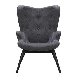 Pharao24.de Ohrenbackensessel in Dunkelgrau Webstoff Skandi Design