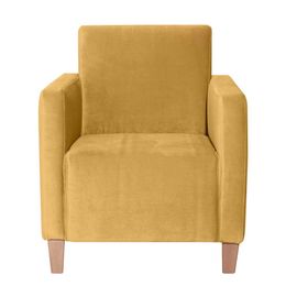 Pharao24.de Kleiner Lounge Sessel gelb aus Samtvelours Buche Massivholz