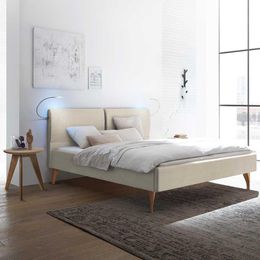 Pharao24.de Polsterbett Beige Eiche Bianco 140x200 cm optional mit Nachtkonsole