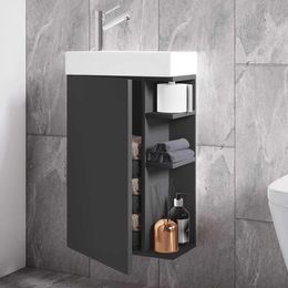 Pharao24.de Schmaler Waschtisch Anthrazit mit Aufsatzwaschbecken 70 cm hoch