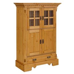 Pharao24.de Landhaus Wohnzimmerschrank aus Kiefer Massivholz Glastüren