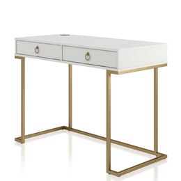 Pharao24.de Moderner Designschreibtisch in Weiß und Goldfarben zwei Schubladen
