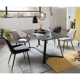 Pharao24.de Esszimmer Sitzgruppe in Grau und Schwarz 180 cm Esstisch (fünfteilig)