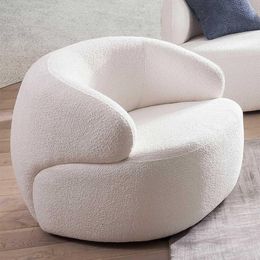 Pharao24.de Weißer Polstersessel im Skandi Design Boucle Stoff Bezug