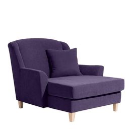 Pharao24.de Big Sessel Violett mit Velours Bezug Vierfußgestell aus Holz