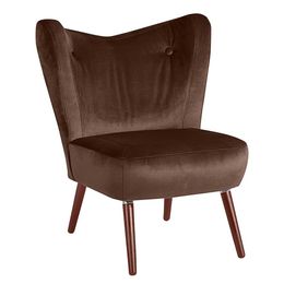 Pharao24.de Retro Wohnzimmer Sessel in Braun und Nussbaumfarben Samtvelours