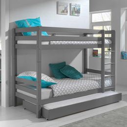 Pharao24.de Kinder Hochbett mit einem Ausziehbett Kiefer Massivholz Grau