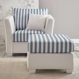Pharao24.de Polstersessel mit Hocker Streifen in Blau Cremefarben (zweiteilig)