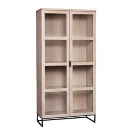 Pharao24.de Esszimmer Vitrine aus Eiche White Wash massiv 195 cm hoch