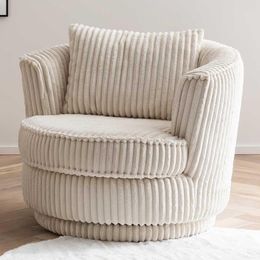 Pharao24.de Drehbarer Polstersessel in Cremefarben Cord Retrostil