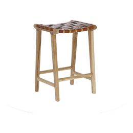 Pharao24.de Hochhocker aus Teak Massivholz Echtleder Sitz