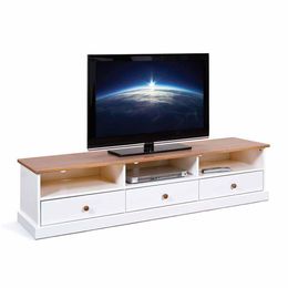 Pharao24.de TV Board aus Kiefer Massivholz Weiß Braun