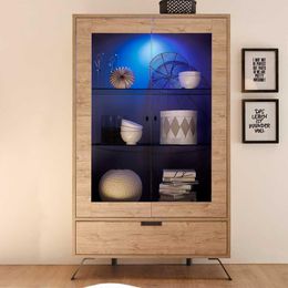 Pharao24.de Vitrinenschrank im Retro Design Eiche