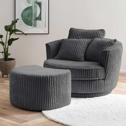 Pharao24.de Drehsessel & Hocker in Anthrazit Cordstoff (zweiteilig)