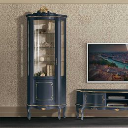 Pharao24.de Barockstil Vitrine in Dunkelblau und Goldfarben verziert 80 cm breit
