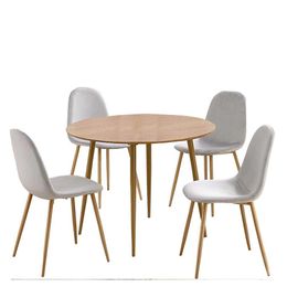 Pharao24.de Komplette Essgruppe in Hellgrau und Eichefarben Skandi Design (fünfteilig)