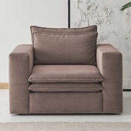 Pharao24.de Hellbrauner Wohnzimmer Sessel aus Cord 110 cm breit - 91 cm tief