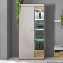 Pharao24.de Wohnzimmer Schrank mit Glastür Hellgrau und Zinneichefarben
