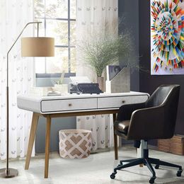 Pharao24.de Skandi Design Schreibtisch in Weiß und Holz Naturfarben 120 cm breit