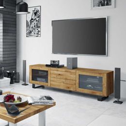 Pharao24.de TV Board mit Glastüren Wildeiche Massivholz