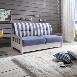 Pharao24.de Maritimes Sofa mit Schlaffunktion Blau Weiß Streifen Muster