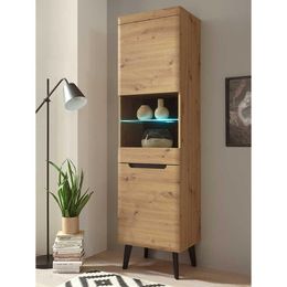 Pharao24.de Wohnzimmervitrinenschrank im Skandi Design Wildeichefarben