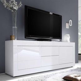 Pharao24.de Modernes TV Lowboard in Weiß Hochglanz 210 cm breit