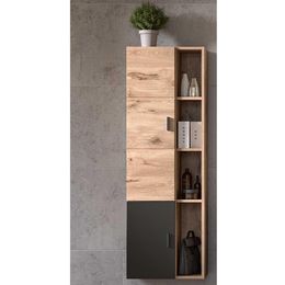 Pharao24.de Midischrank Bad hängend in Dunkelgrau und Wildeiche NB 144 cm hoch