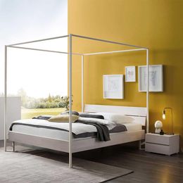 Pharao24.de Massivholz Bettgestell mit Himmel im Skandi Design 200 cm hoch