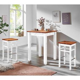 Pharao24.de Bartisch mit 2 Hockern im Landhausstil Weiß und Bernsteinfarben (dreiteilig)