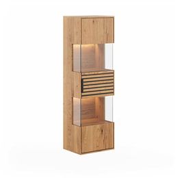 Pharao24.de Vitrine Standvitrine mit LED Beleuchtung aus Eiche Massivholz